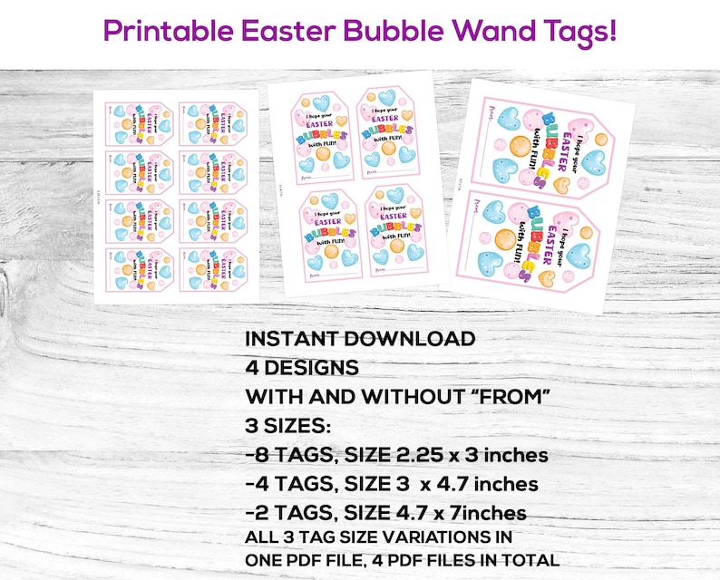 Easter Bubble Wand Tags: Printable Non- Candy School Favors (digital ...