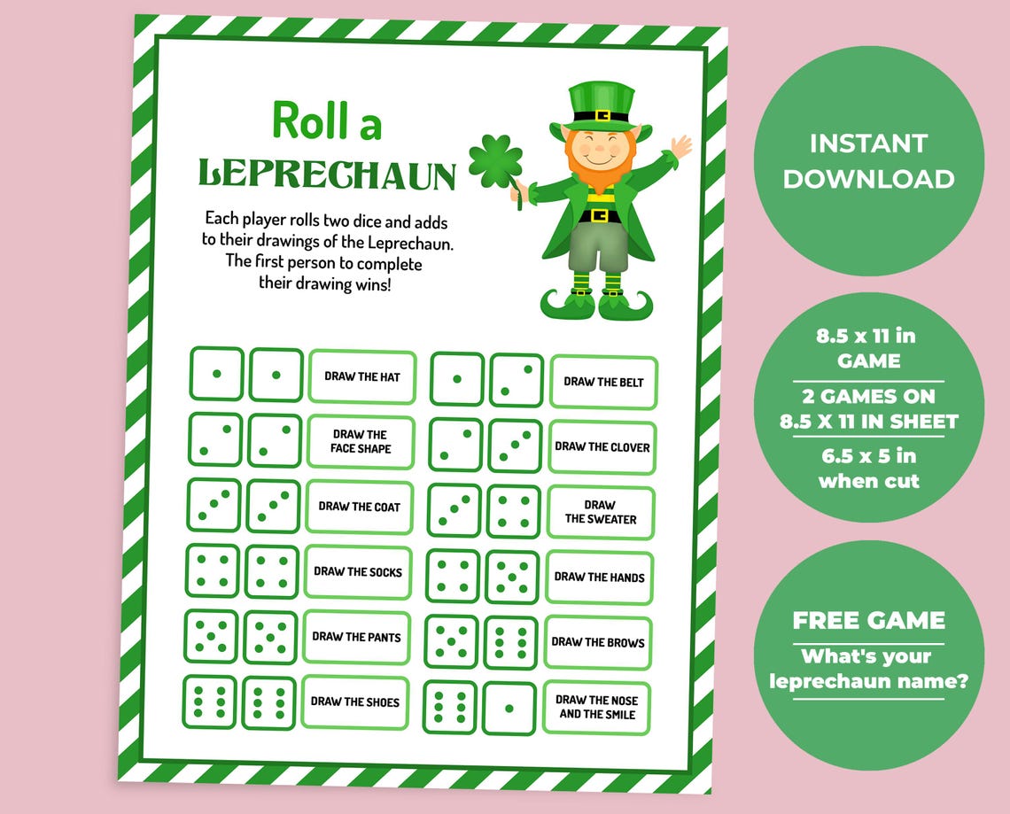 St Patrick's Day Roll a Leprechaun Dice Game (printable PDF) - Etsy