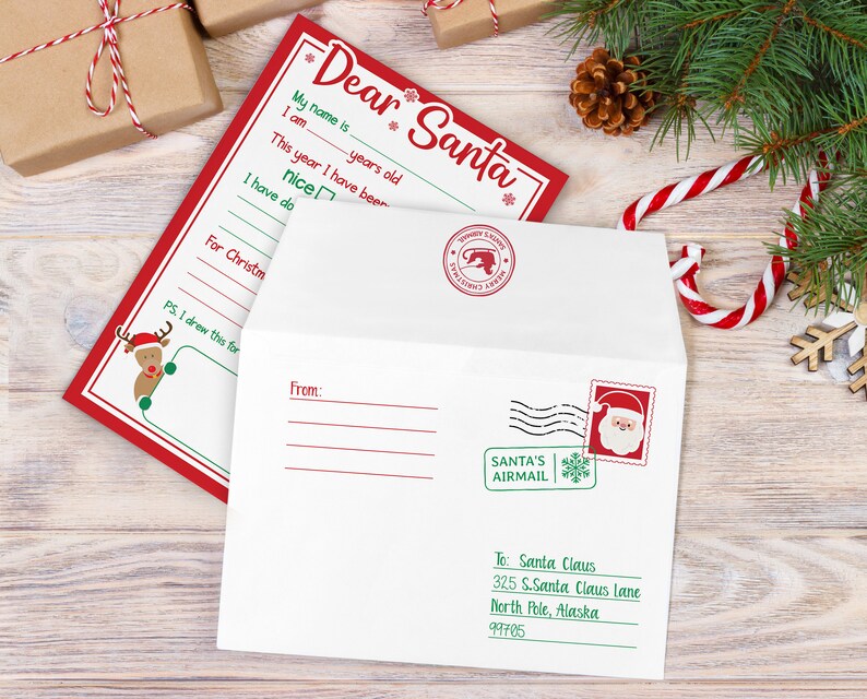 Christmas Wish List Printable: Letter to Santa With Envelope (PDF) - Etsy