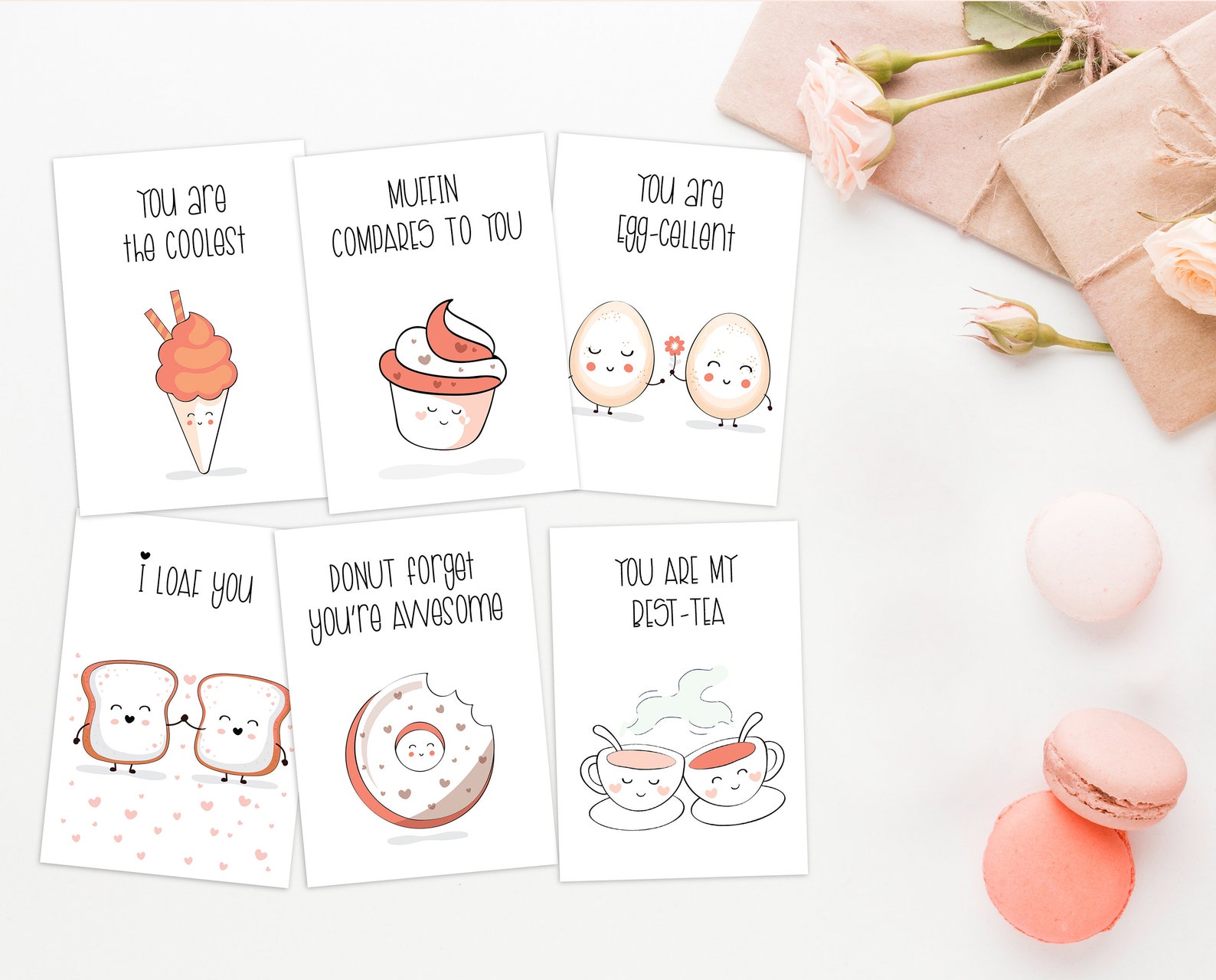 Cute Food Pun Cards Set of 6 Food Pun Cards Set Funny Cards - Etsy