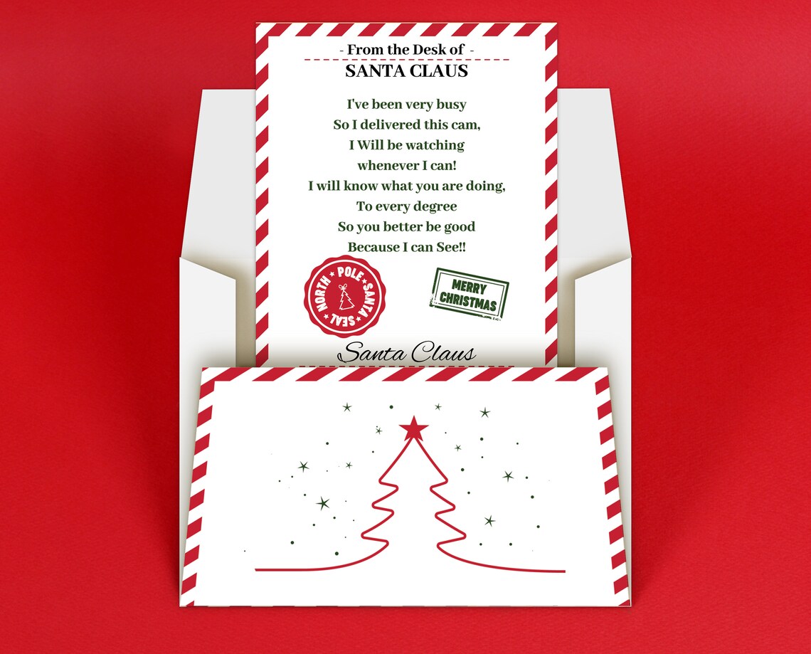Santa Cam Letter Printable With Envelope, Personalized Letter From ...