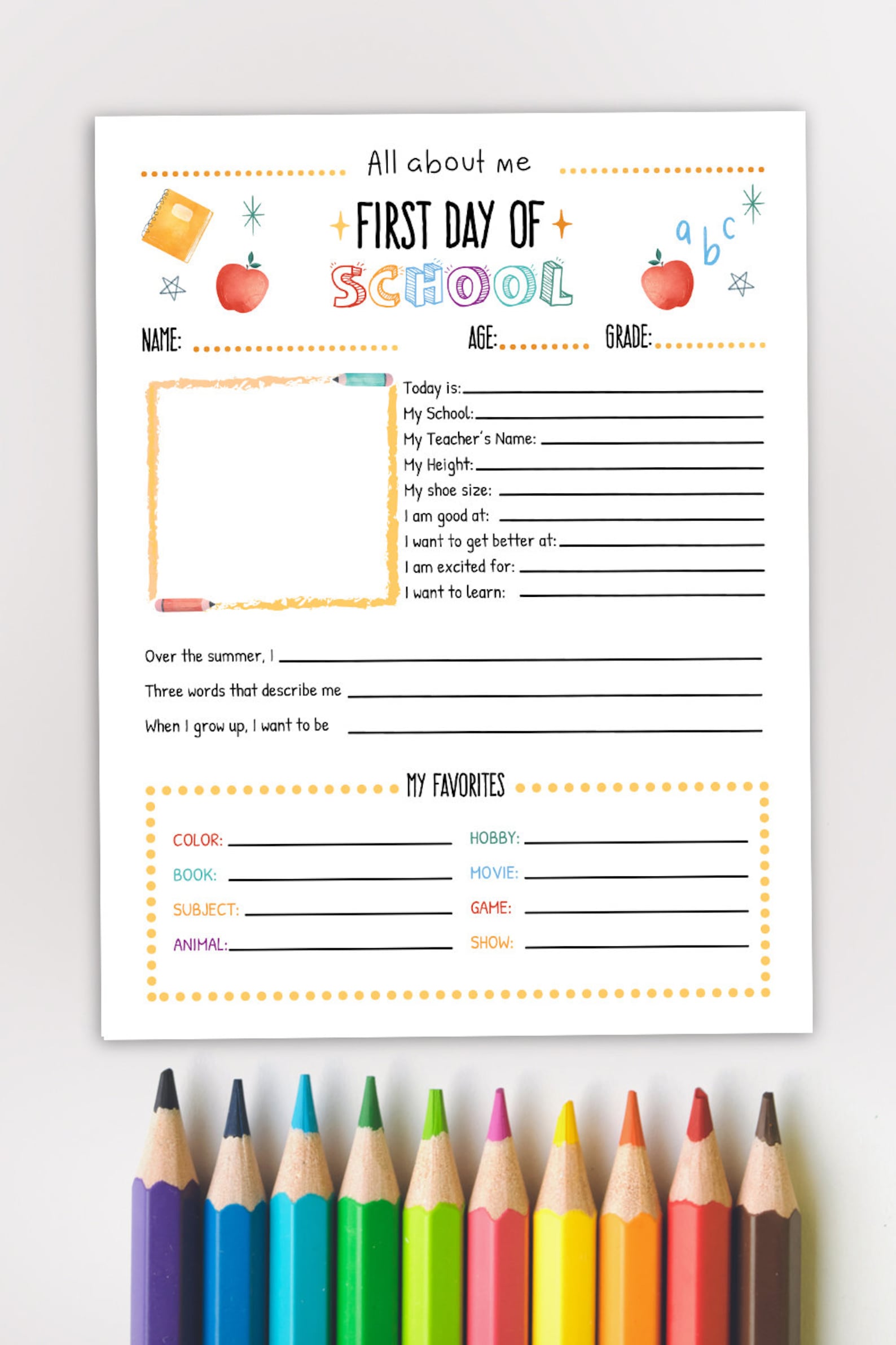 Back to School Kids Printable Questionnaire First Day of - Etsy
