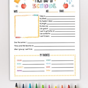 Back to School Kids Printable Questionnaire, First Day of School ...