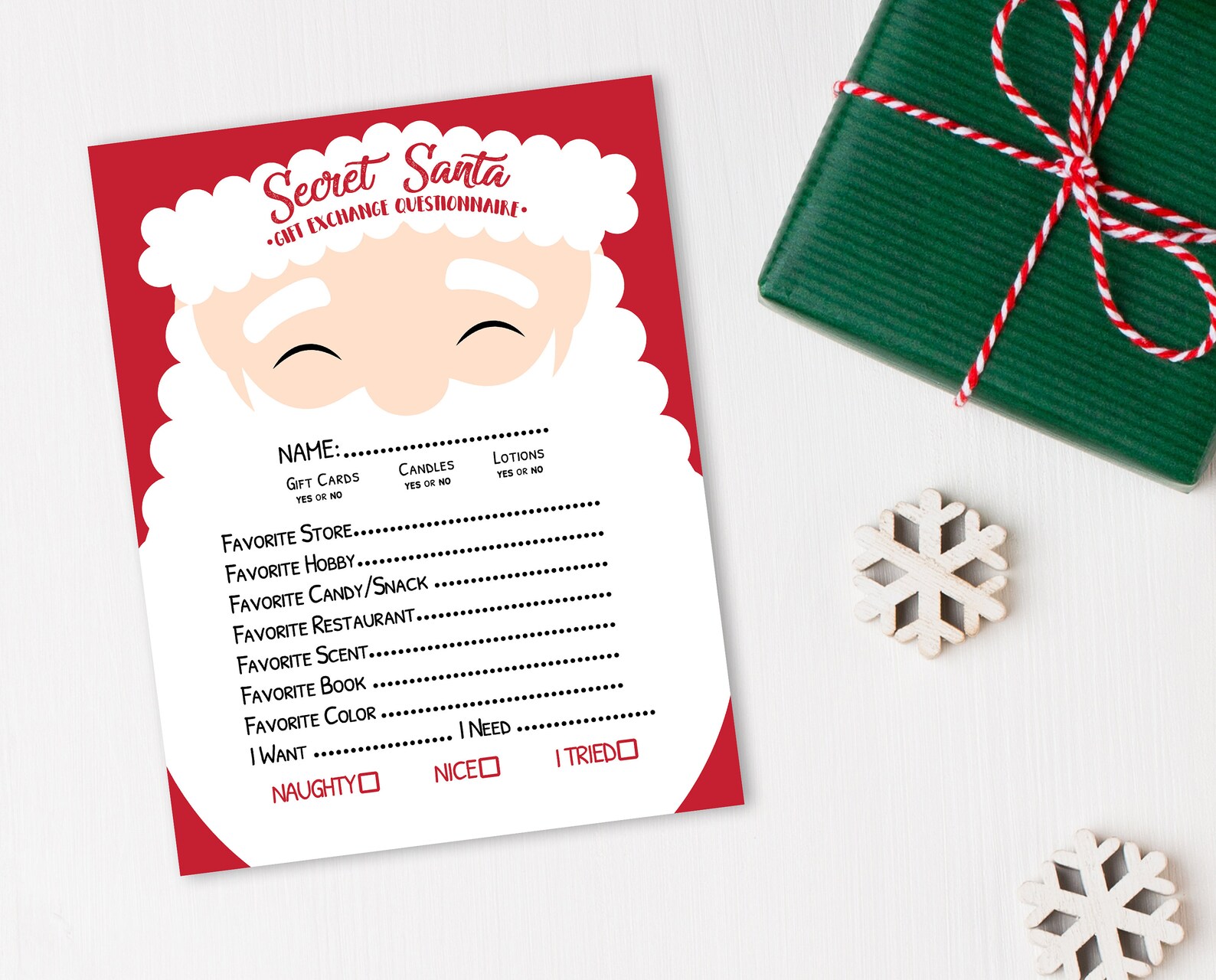 Secret Santa Questionnaire Printable Christmas Secret Santa - Etsy