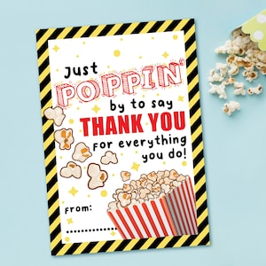 Popcorn Gift Tag Printable, Just Poppin by to Say Thank You Gift Tag ...