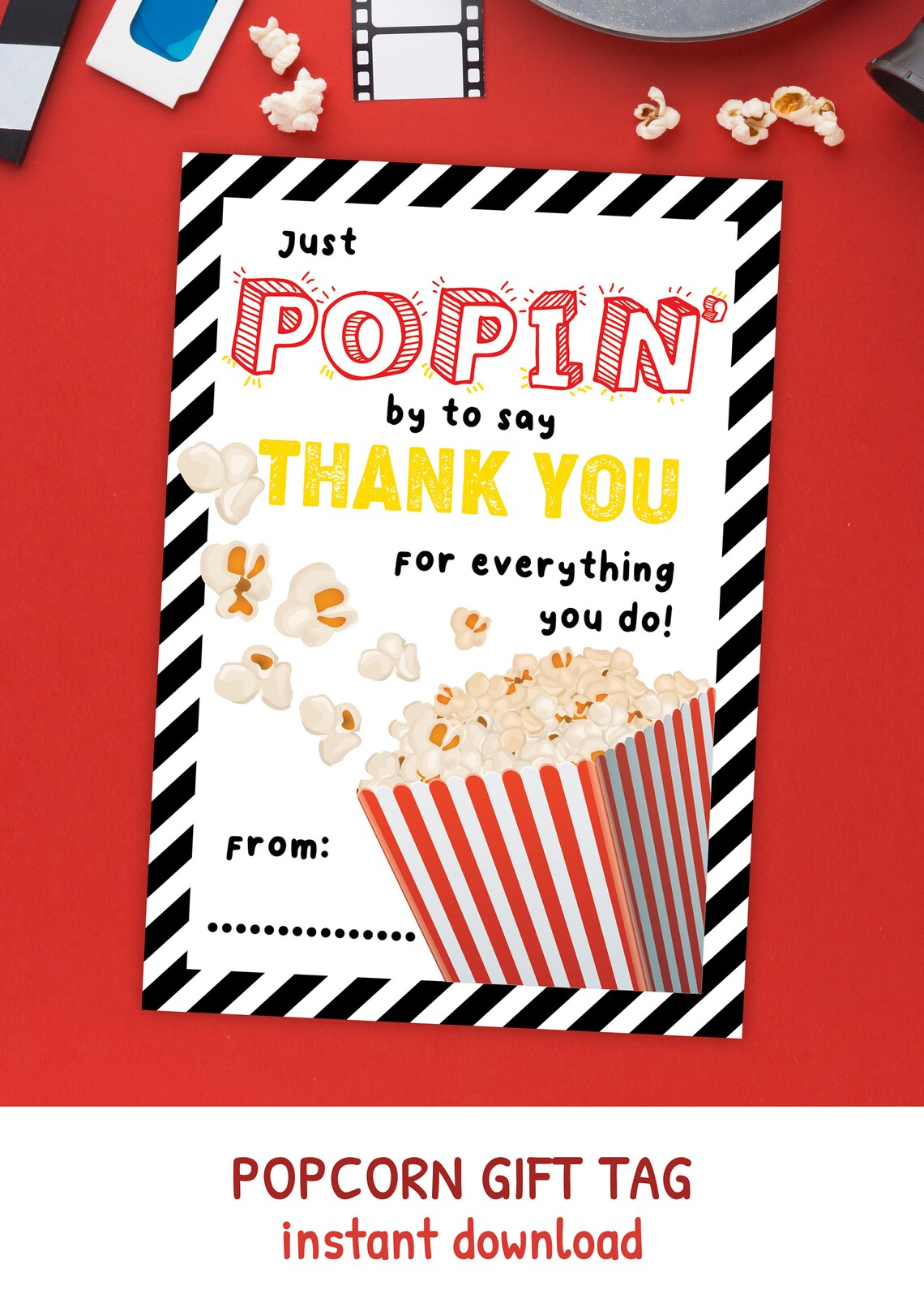 Popcorn Gift Tag Printable Just Poppin by to Say Thank You | Etsy