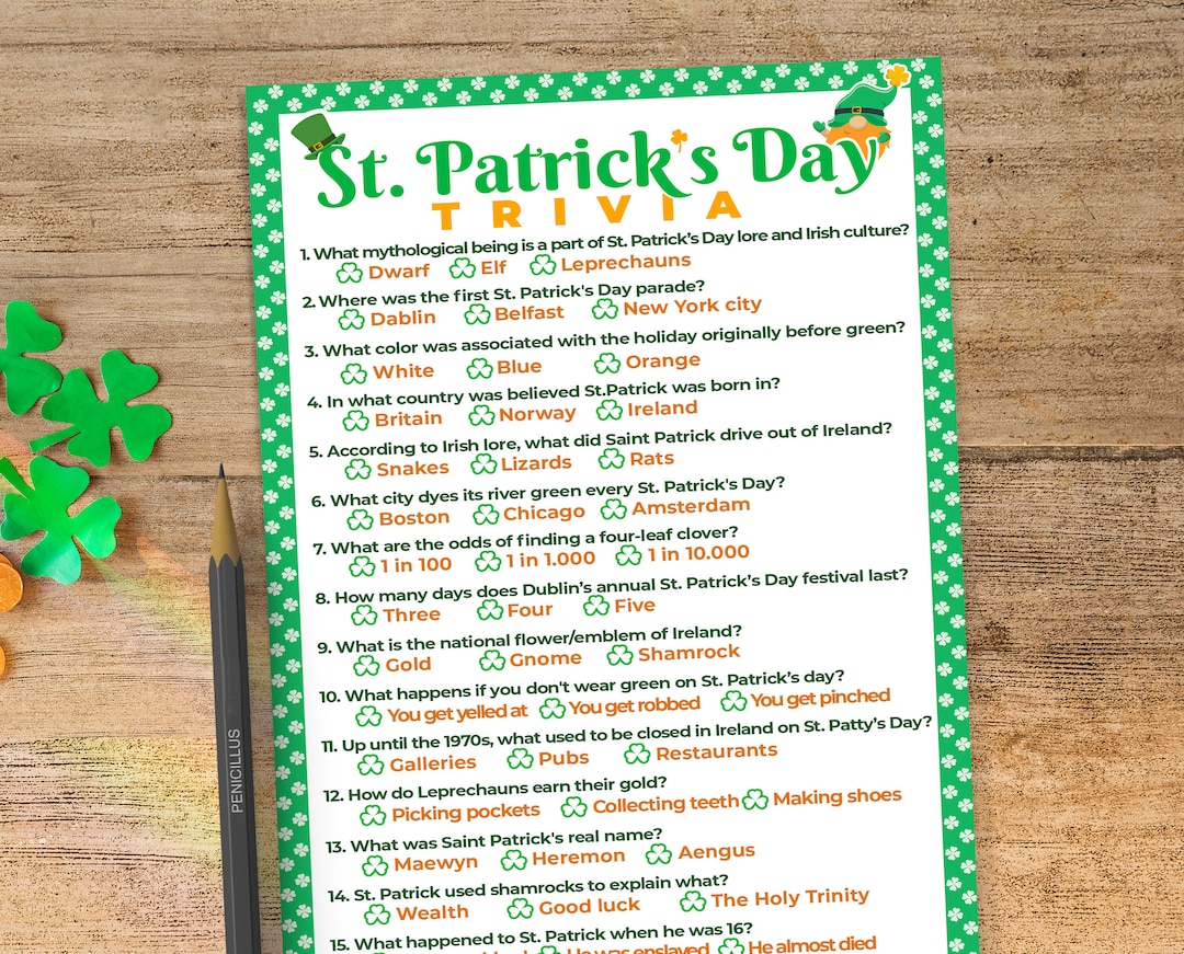 St. Patricks Day Trivia Game, Kids, Teens and Adults Party Games, St ...