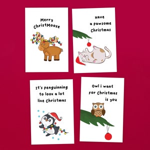 Punny Christmas Cards Pack of 4 Funny Christmas Cards Animal - Etsy