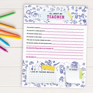 All About My Teacher Questionnaire, Teacher Appreciation Week Printable ...