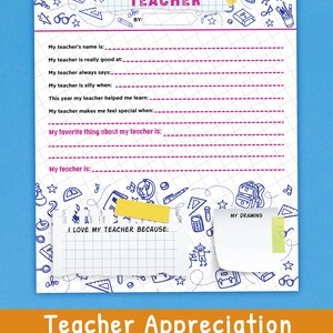 All About My Teacher Questionnaire, Teacher Appreciation Week Printable ...