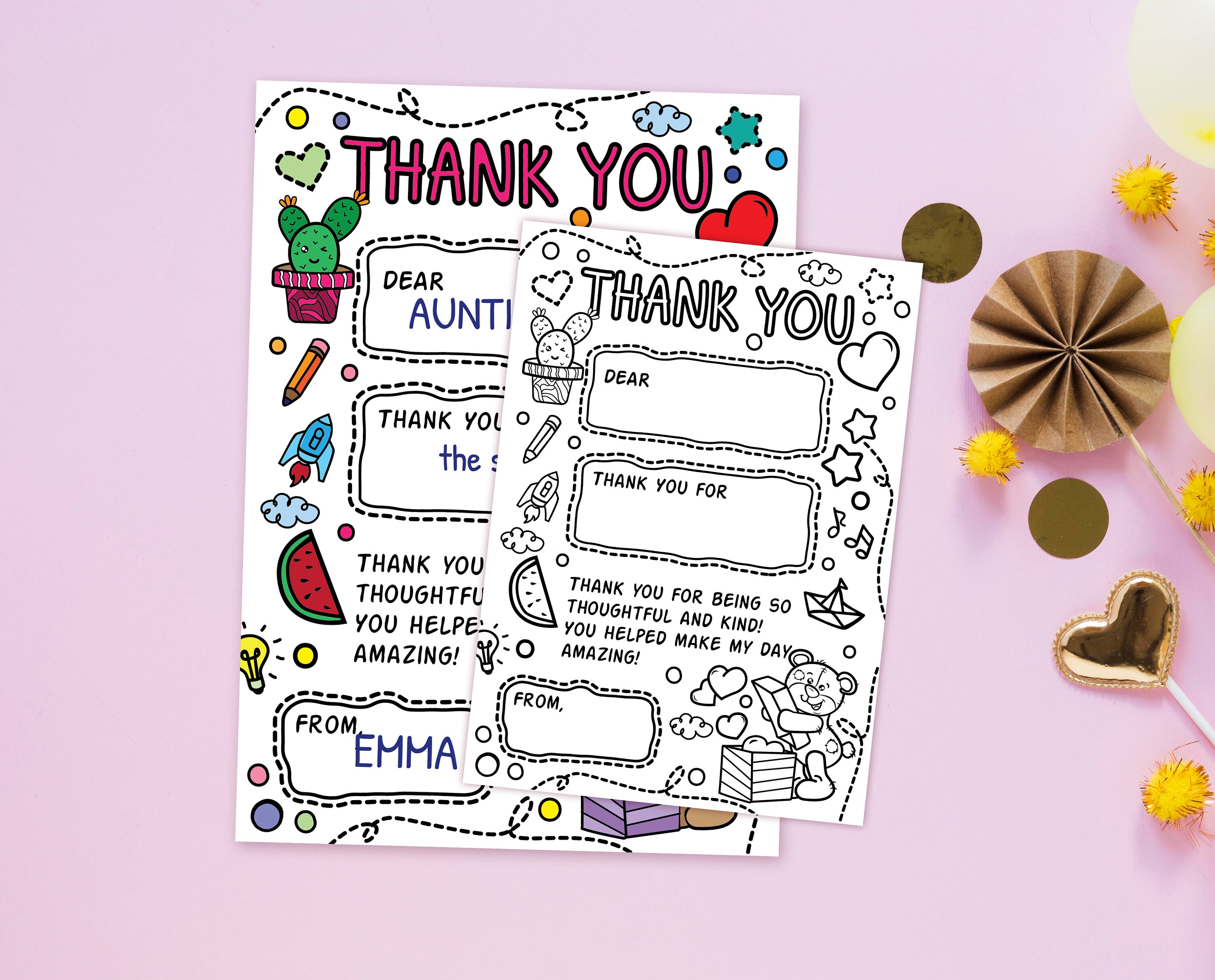 Coloring Thank You Cards for Kids: Doodles Fill-in Tnank You Notes (PDF ...
