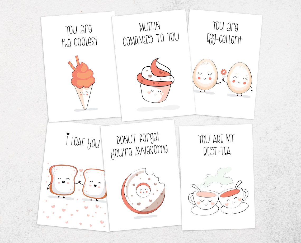Cute Food Pun Cards Set of 6 Food Pun Cards Set Funny Cards - Etsy