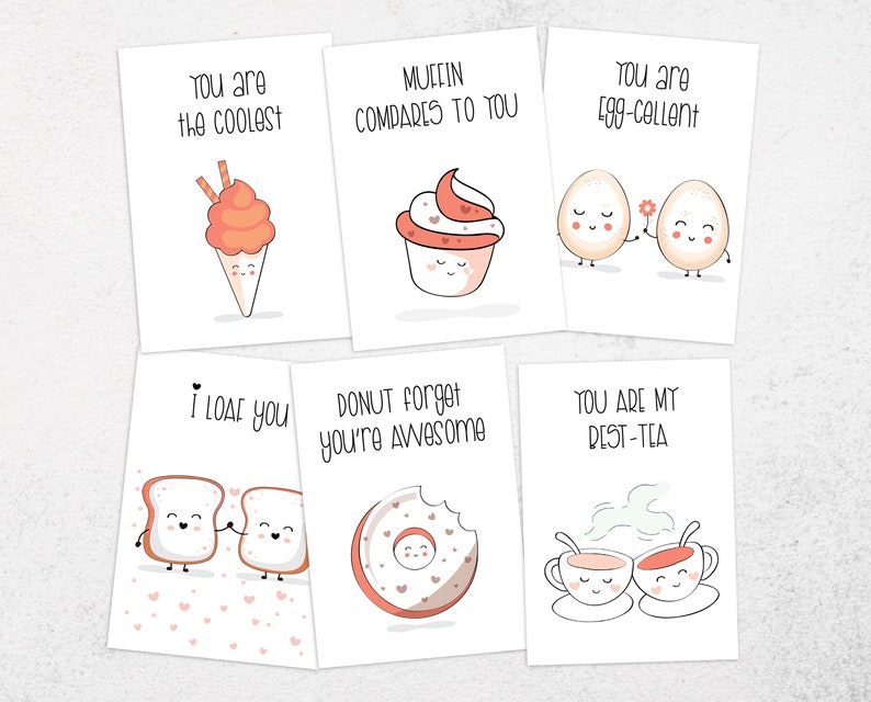 Cute Food Pun Cards Set of 6 Food Pun Cards Set Funny Cards - Etsy