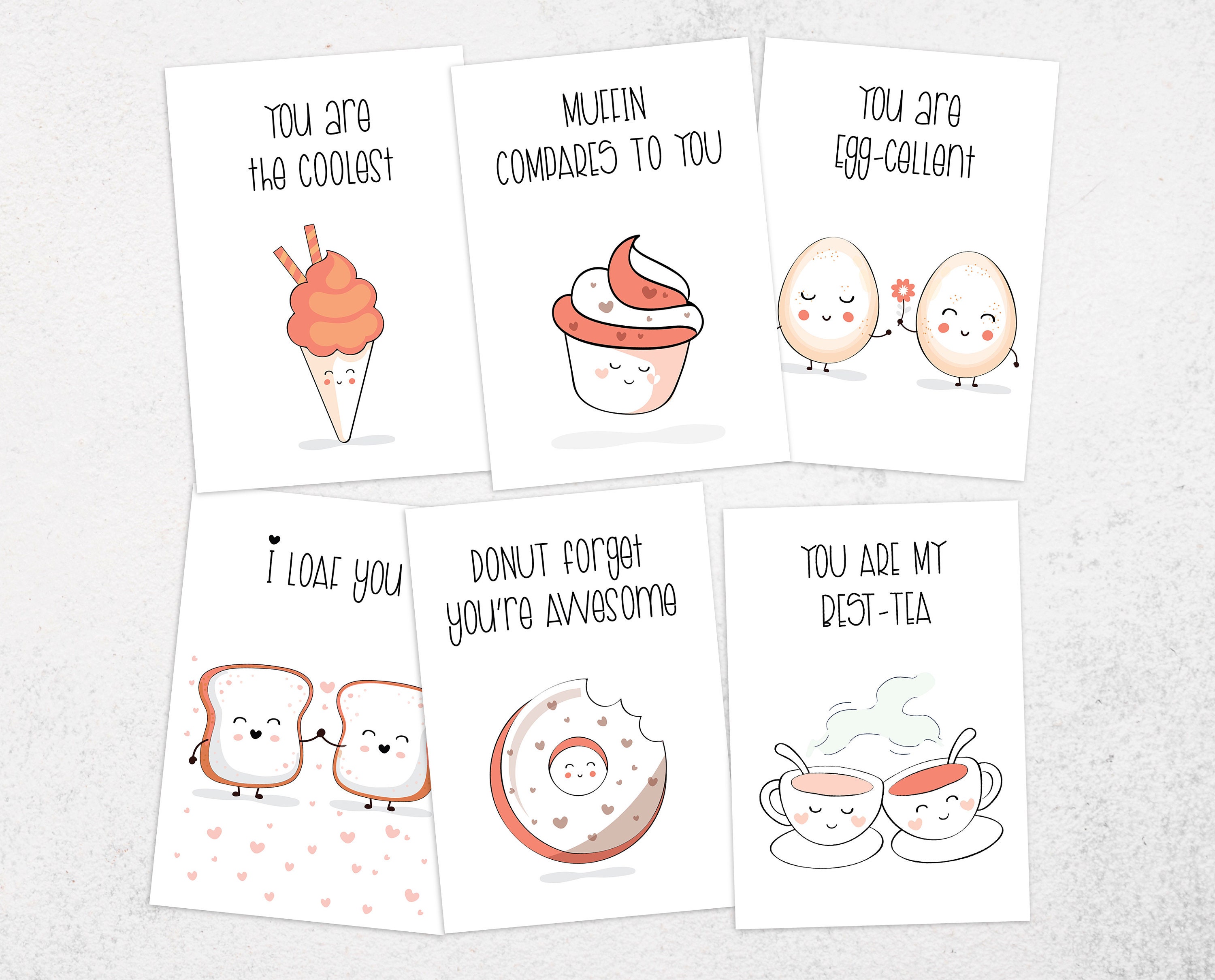 Cute Food Pun Cards Set, Funny Printables (digital Download) - Etsy