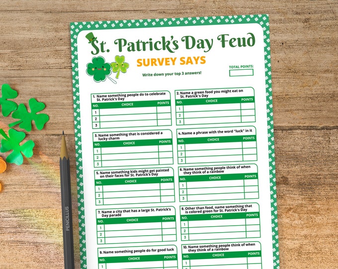 St. Patrick’s Day Friendly Feud: Printable Large Group Party Game for ...