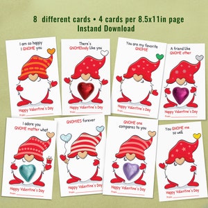 Printable Valentine Gnome Cards, Gnome Valentines for Kids, Preschool ...