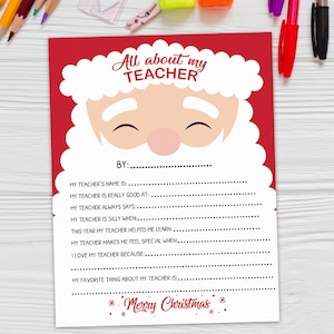 Christmas Teacher Printable Questionnaire, Teacher Survey, Get to Know ...