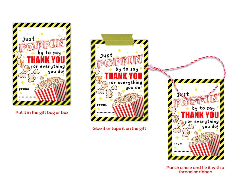 Popcorn Thank You Gift Tag, Employee Teacher Appreciation (PDF ...