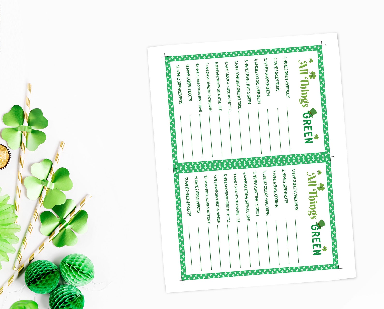 All Things Green Game, Printable St. Patrick's Games for Kids, Family ...