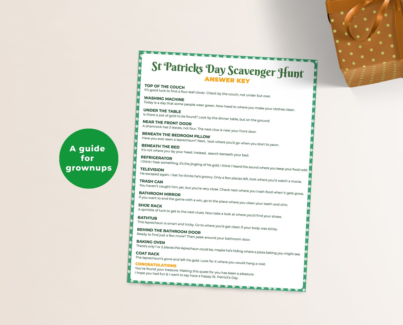 Kids St Patrick's Day Scavenger Hunt, Leprechaun Trap Clue Cards ...