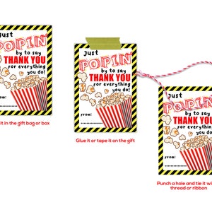 Popcorn Gift Tag Printable, Just Poppin by to Say Thank You Gift Tag ...