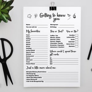 Getting to Know You Printable Survey, All About Me, Coworker Question ...