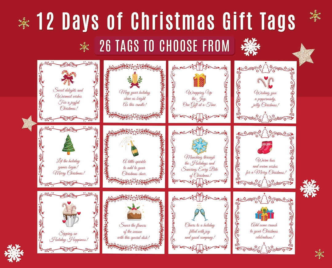 Printable 12 Days of Christmas Gifts, Secret Santa Gift Tags, Teacher ...