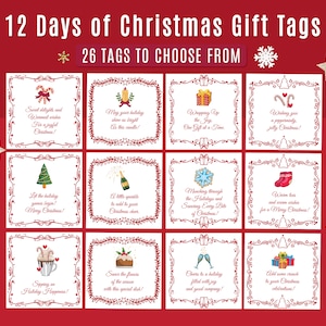 12 Days of Christmas Gift Tags, Printable 12 Days of Christmas Gifts ...