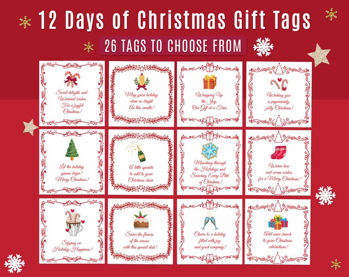 12 Days of Christmas Tags, Christmas Countdown Tags, Snackmas Neighbor ...