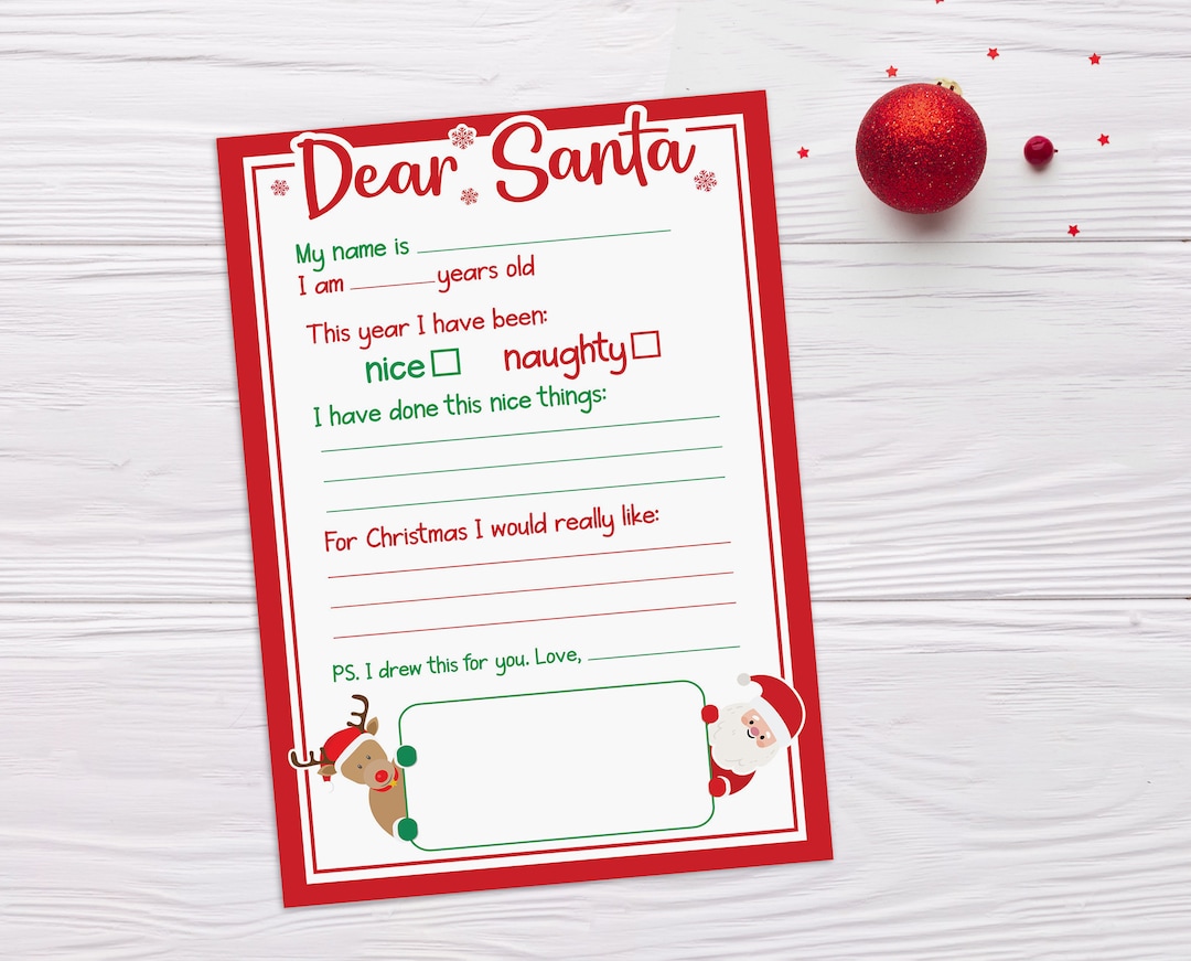 Printable Christmas Wish List, Letter to Santa, Dear Santa Letter ...