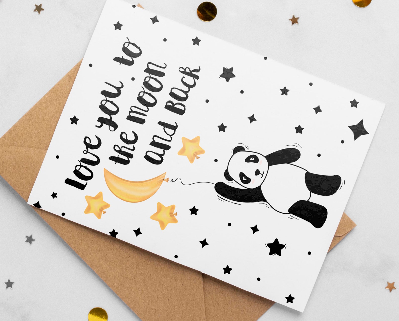 Cute Panda Card Printable I Love You to the Moon and Back - Etsy
