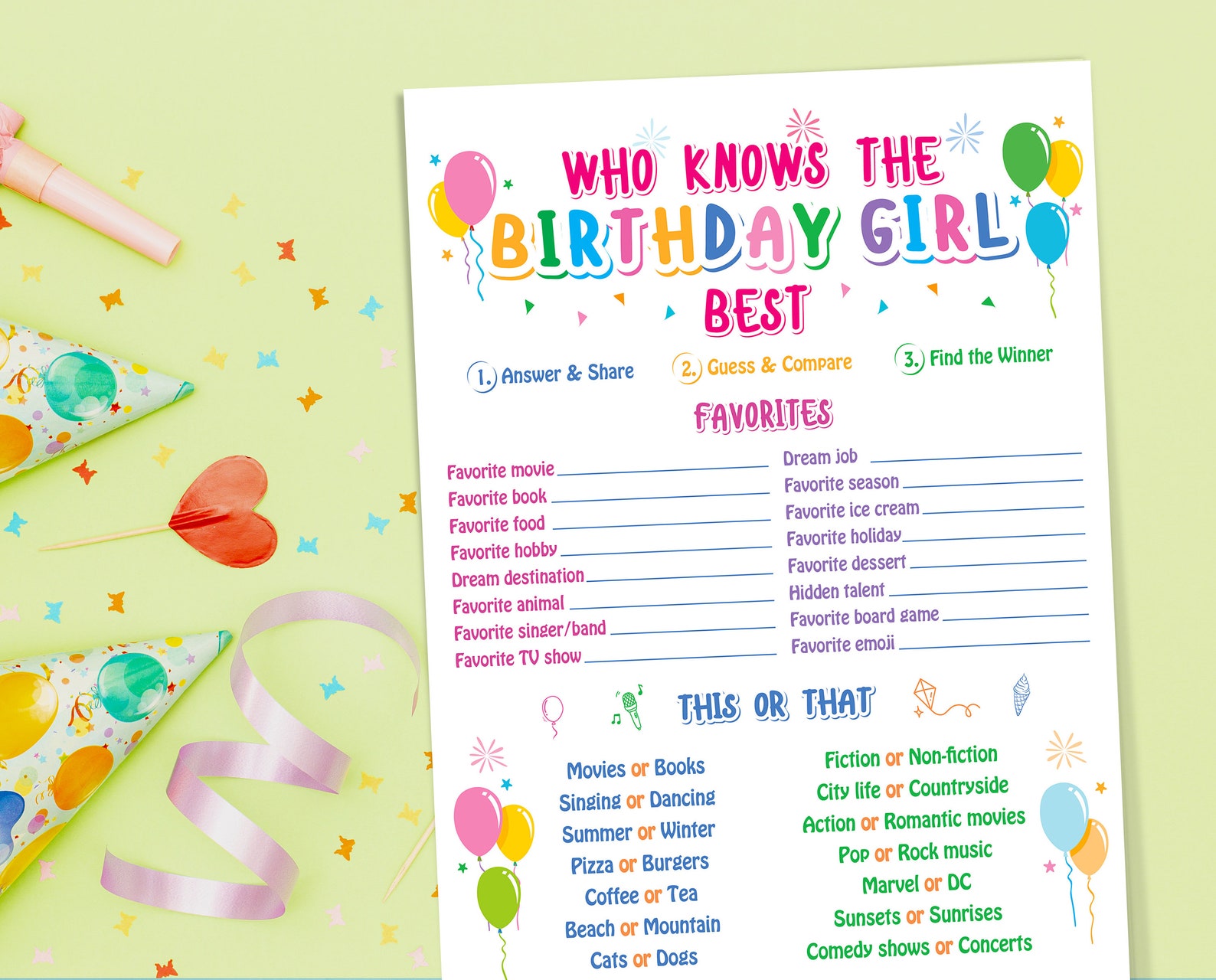 Birthday Girl Trivia Quiz Game, Printable Birthday Activity (PDF, JPG ...