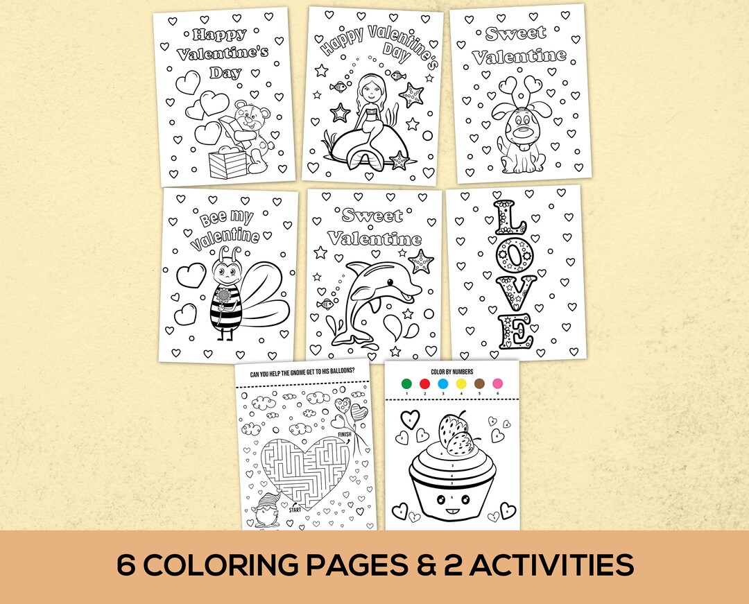 Valentine's Day Coloring Pages, Valentine Party Activity, Classroom ...
