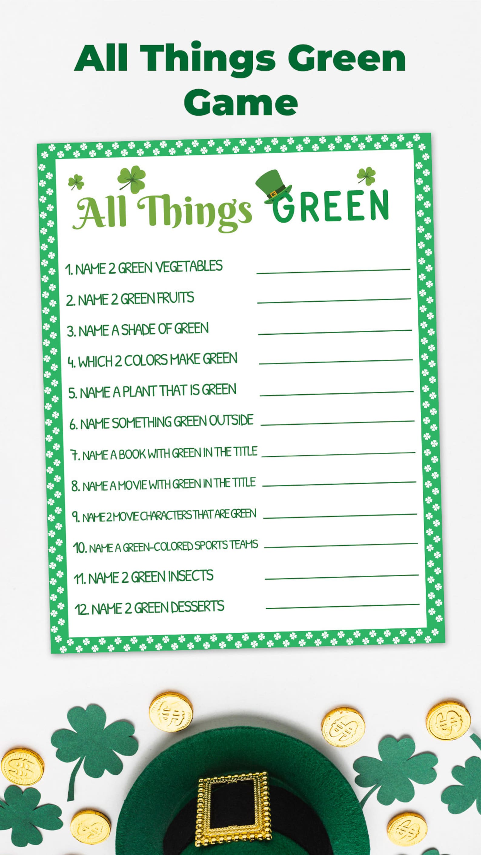 All Things Green Game, Printable St. Patrick's Games for Kids, Family ...