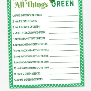 All Things Green Game, Printable St. Patrick's Games for Kids, Family ...