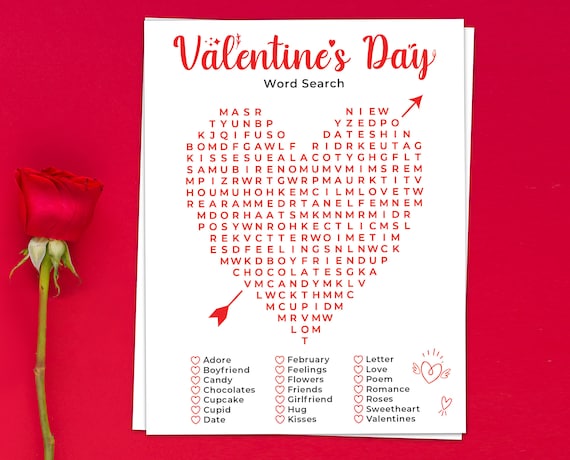 Valentine's Day Word Search Game Printable | Etsy