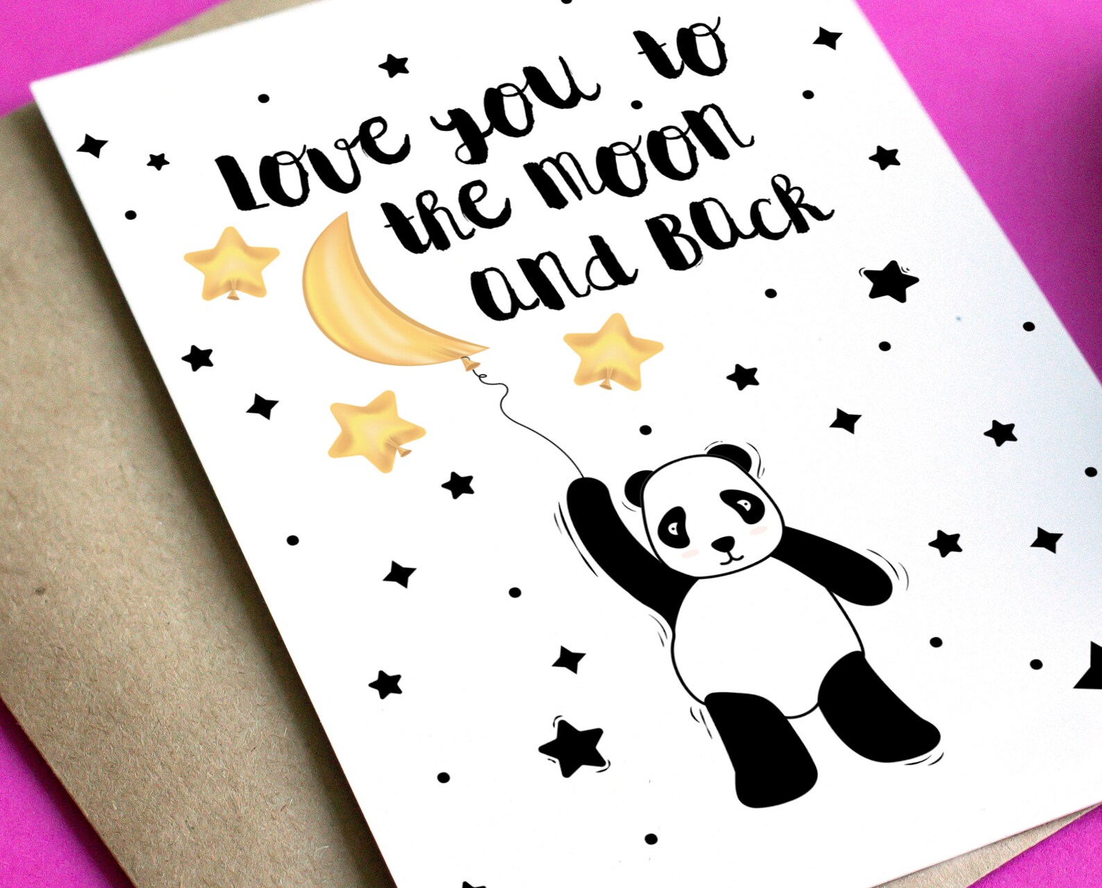Cute Panda Card Printable I Love You to the Moon and Back - Etsy
