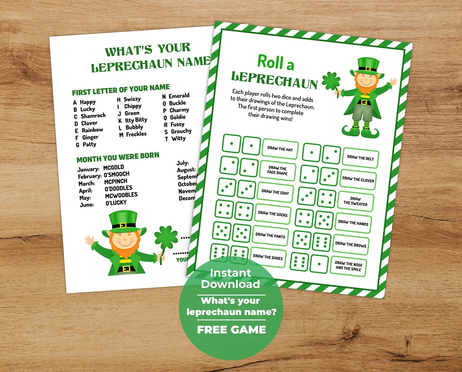 St Patrick's Day Roll a Leprechaun Dice Game (printable PDF) - Etsy