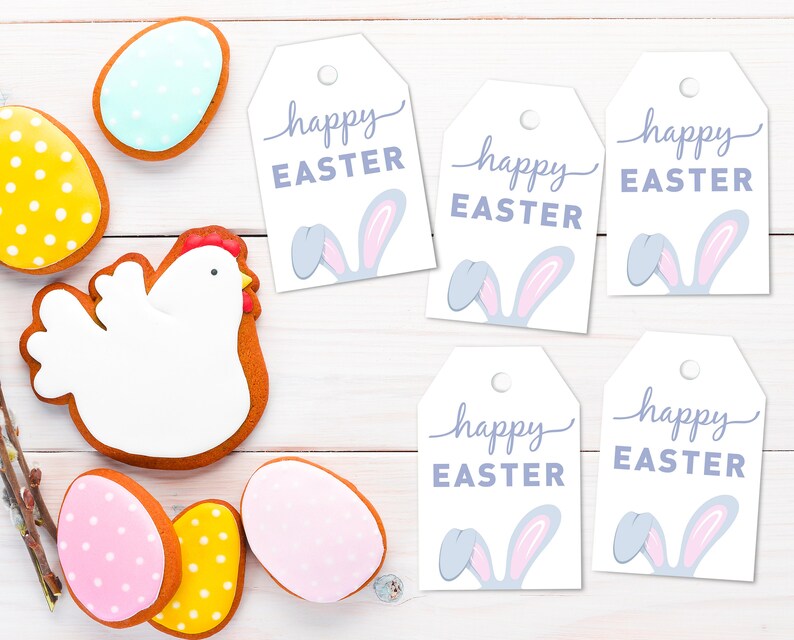Happy Easter Tag, Easter Bunny Print, Easter Basket Gift Tag, Easter ...