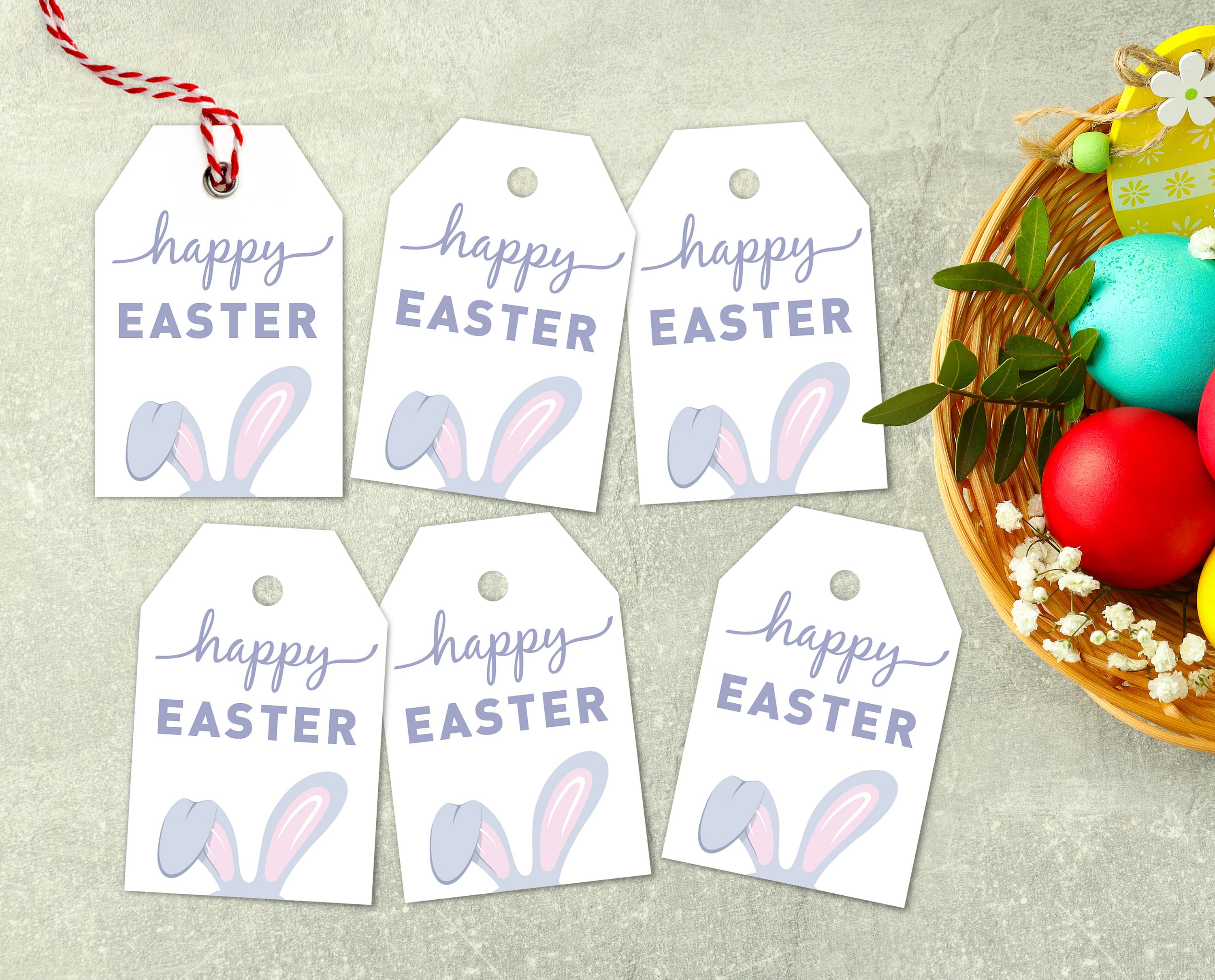 Happy Easter Tag, Easter Bunny Print, Easter Basket Gift Tag, Easter ...