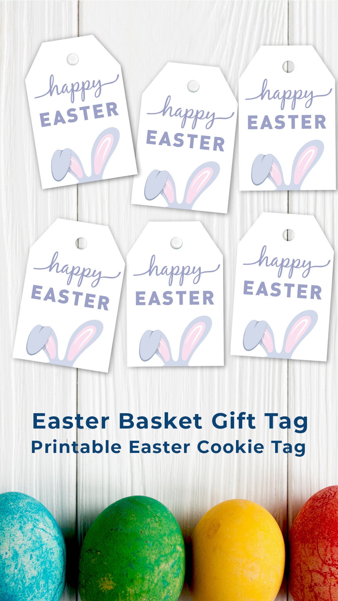 Happy Easter Tag, Easter Bunny Print, Easter Basket Gift Tag, Easter ...