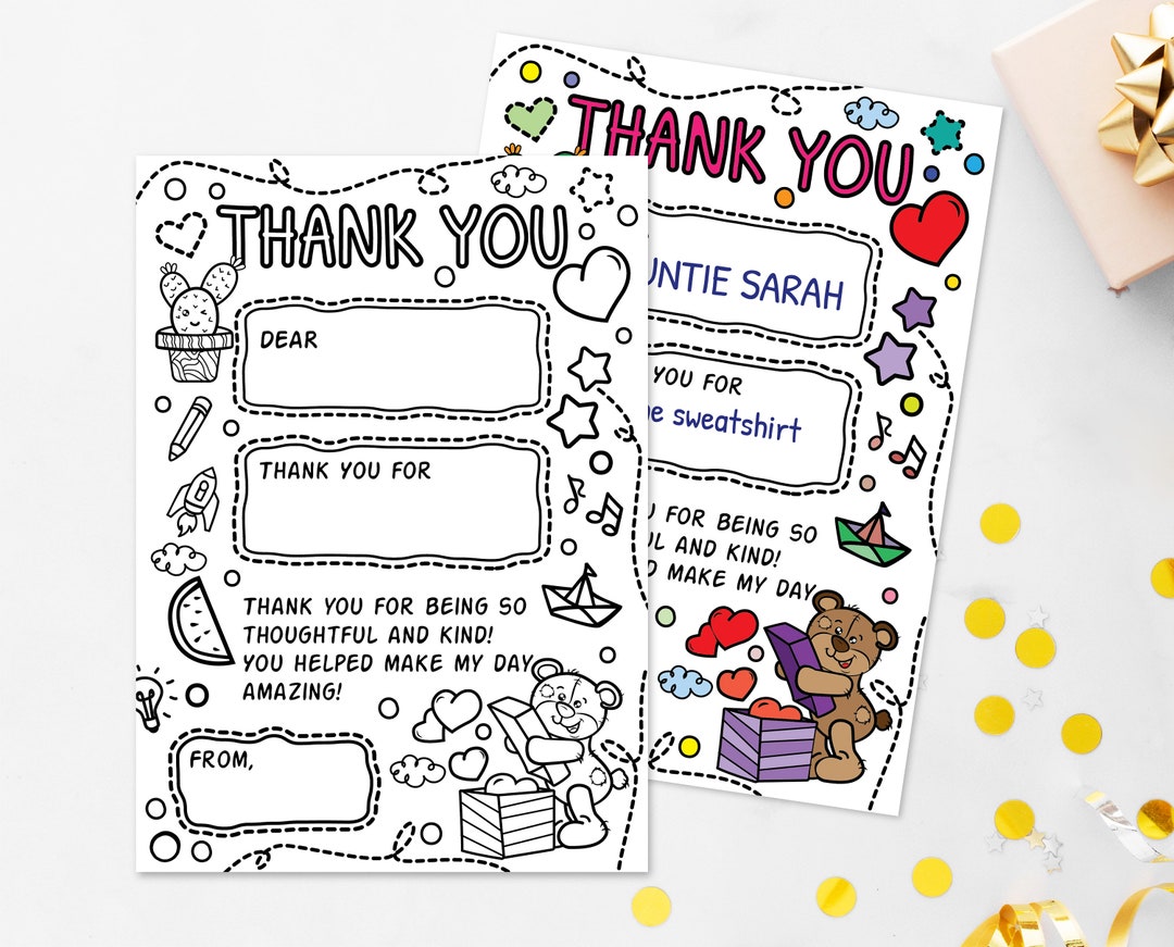 Coloring Thank You Cards for Kids Fill in the Blanks Thank - Etsy