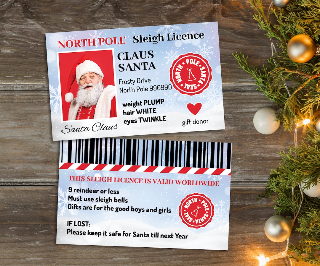 Santa License, Sleigh License, Santa Clause License, Santa ID Card ...