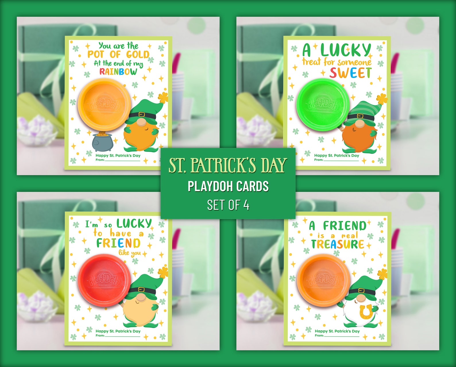 Gnome St. Patrick's Day Play-doh Cards, Classroom Gifts (printable) - Etsy