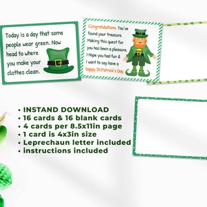 Kids St Patrick's Day Scavenger Hunt, Leprechaun Trap Clue Cards ...