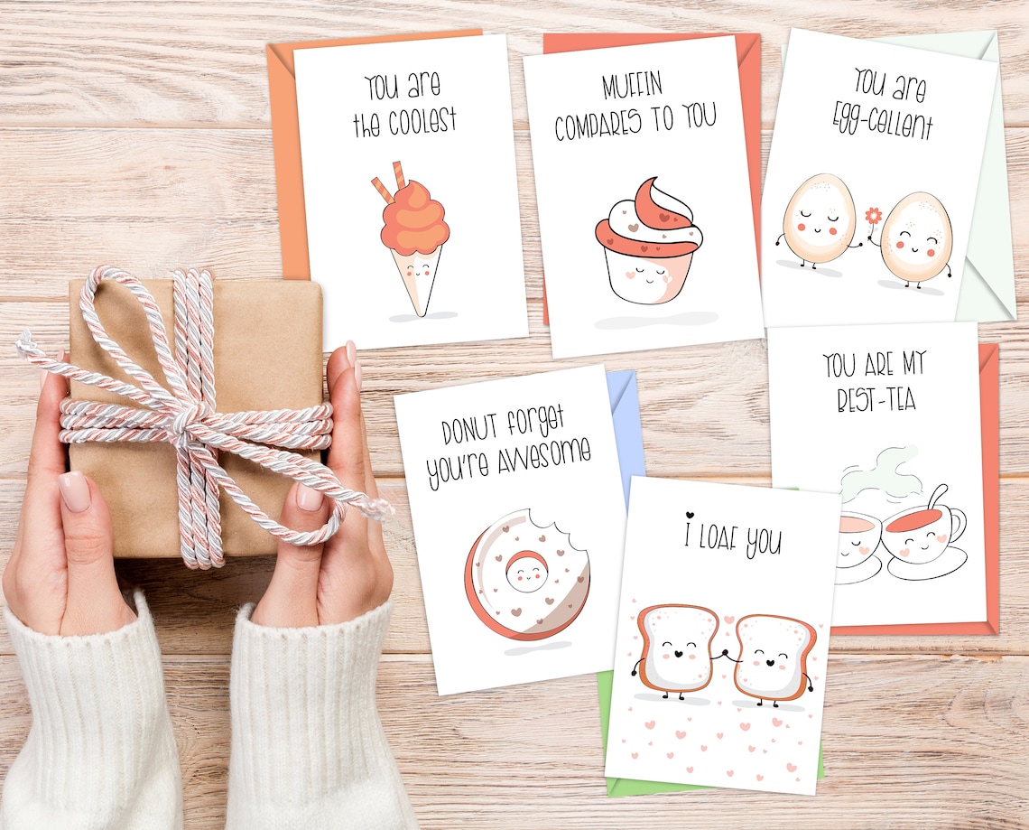 Cute Food Pun Cards Set of 6 Food Pun Cards Set Funny Cards - Etsy