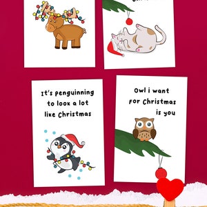 Punny Christmas Cards, Pack of 4 Funny Christmas Cards, Animal ...