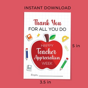 Thank You for All You Do, Teacher Appreciation Gift Tag, Teacher Thank ...