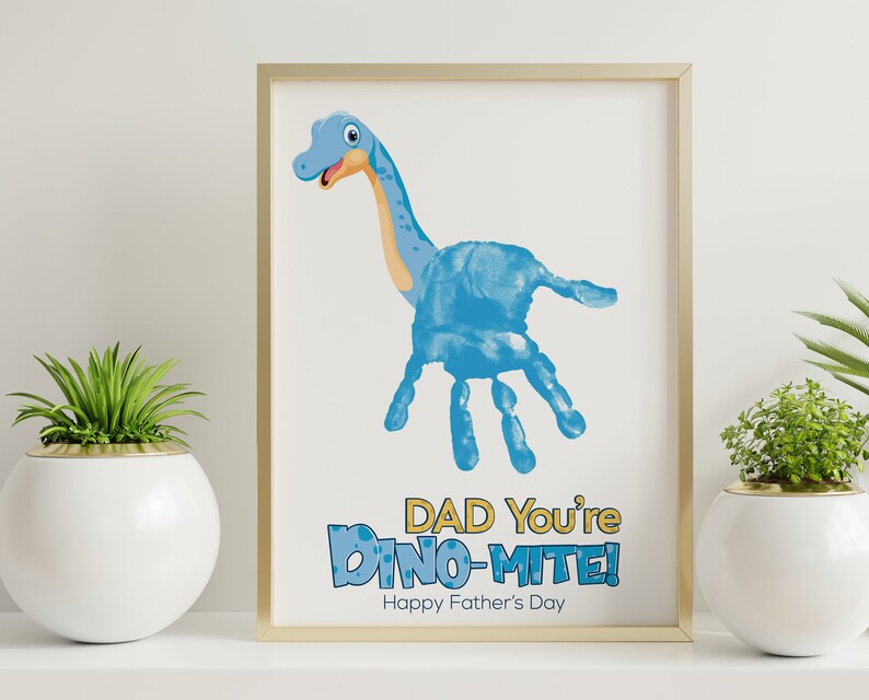 DIY Kids Dinosaur Handprint Art First Fathers Day Gift From - Etsy