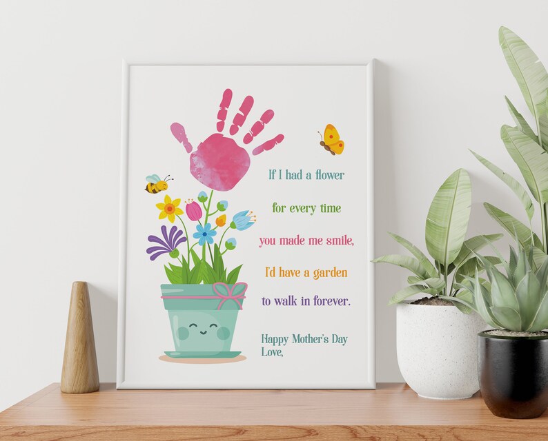 Mothers Day Flower Handprint Art Happy Mothers Day Keepsake | Etsy
